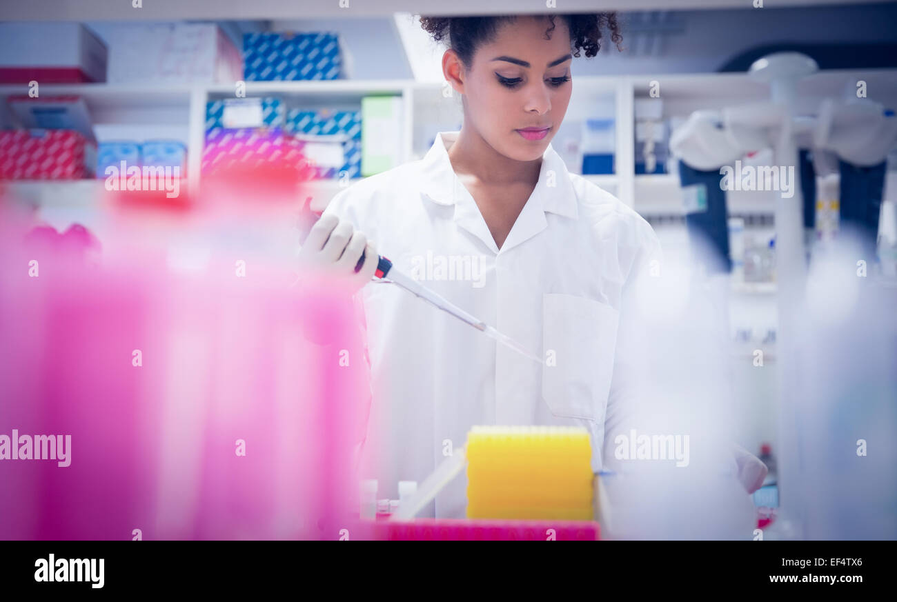 Pretty science student using pipette Stock Photo - Alamy