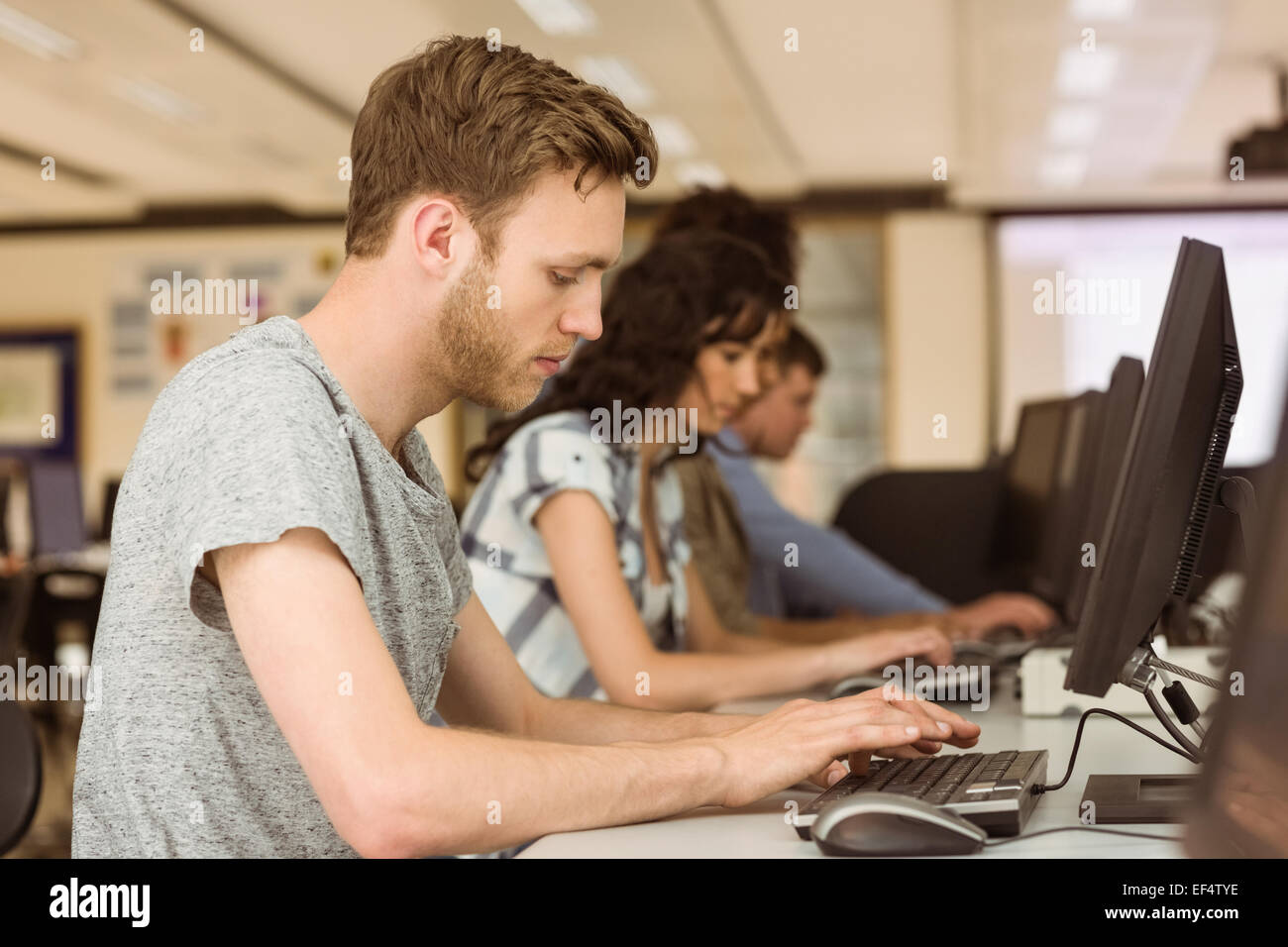 Classmates working in the computer room Stock Photo - Alamy