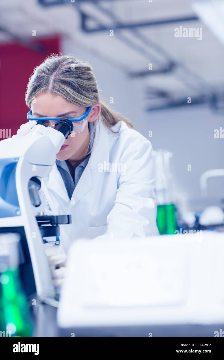 Science student looking through microscope in the lab Stock Photo - Alamy