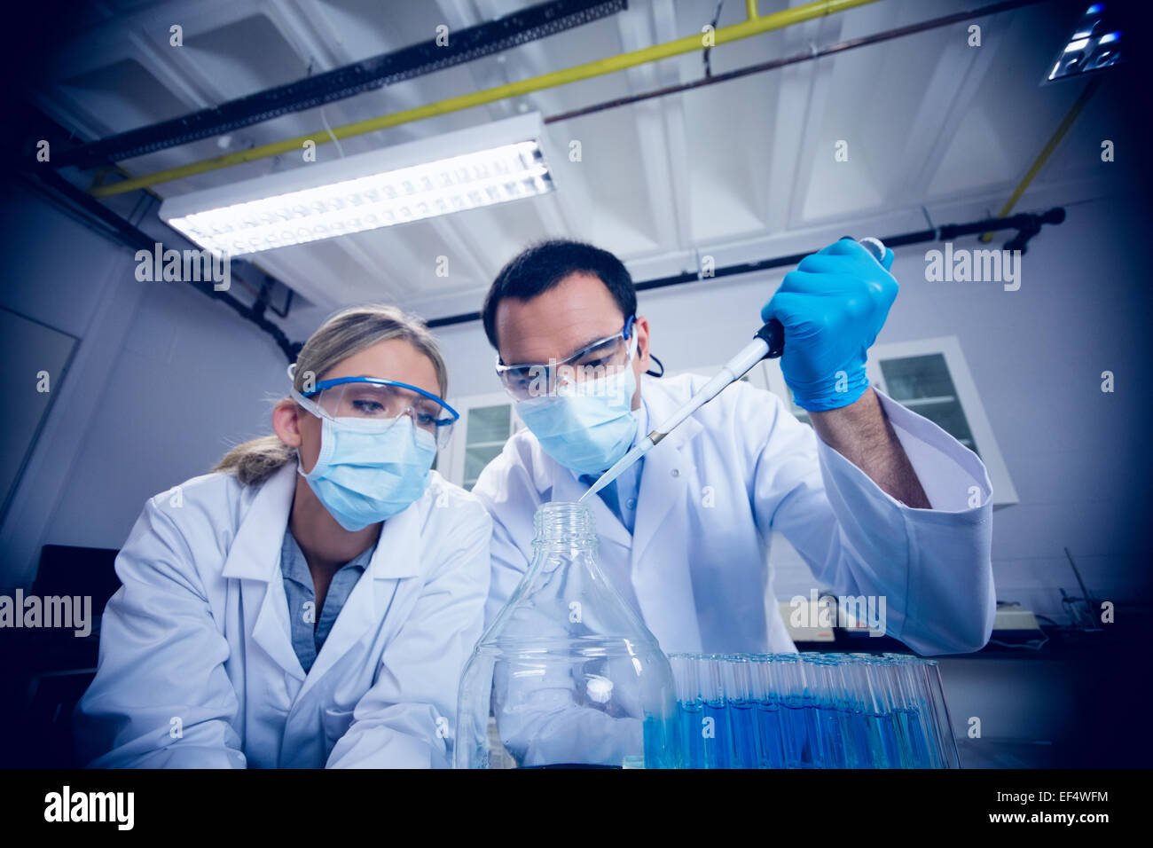 Science students using pipette to fill test tubes Stock Photo - Alamy