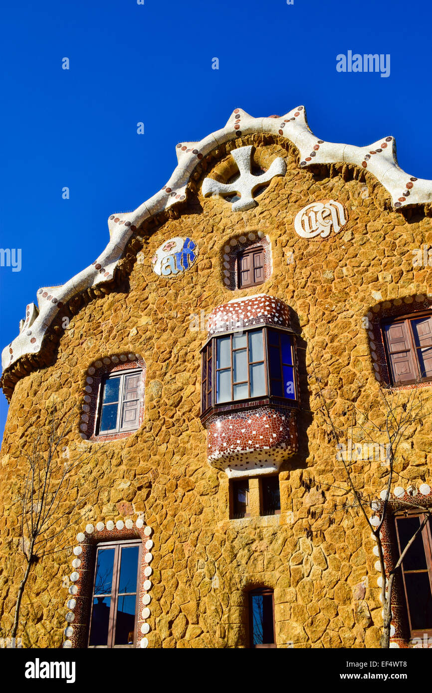 Casa del Guarda at the entrance. Park Guell designed by Antoni Gaudi ...