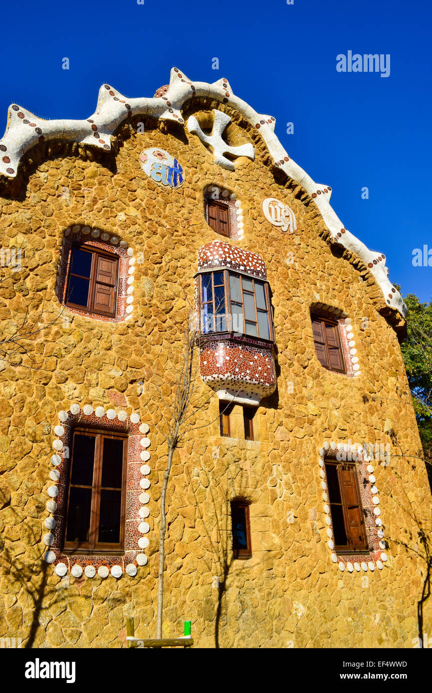 Casa del Guarda at the entrance. Park Guell designed by Antoni Gaudi ...