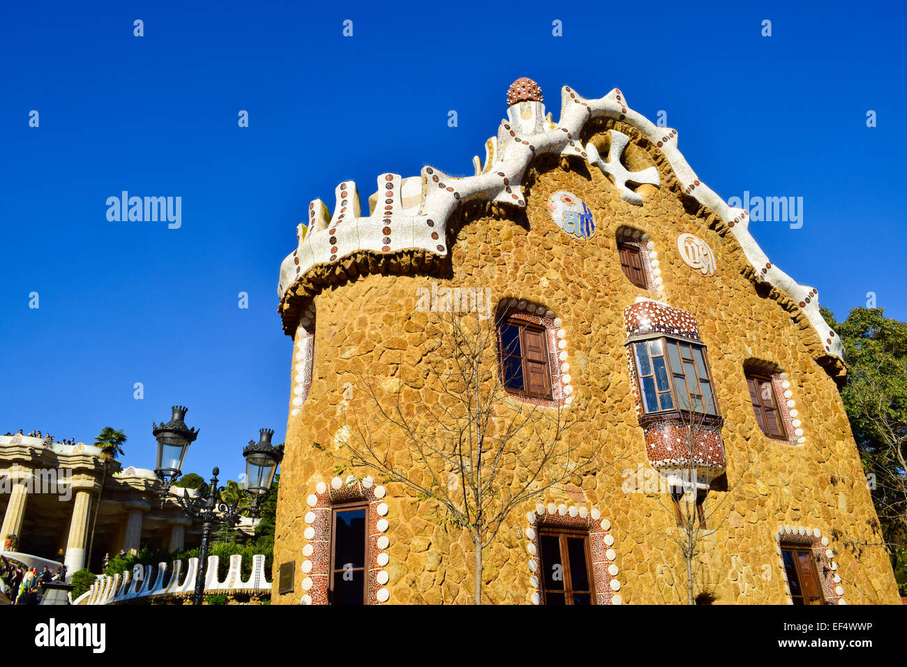 Casa del Guarda at the entrance. Park Guell designed by Antoni Gaudi ...