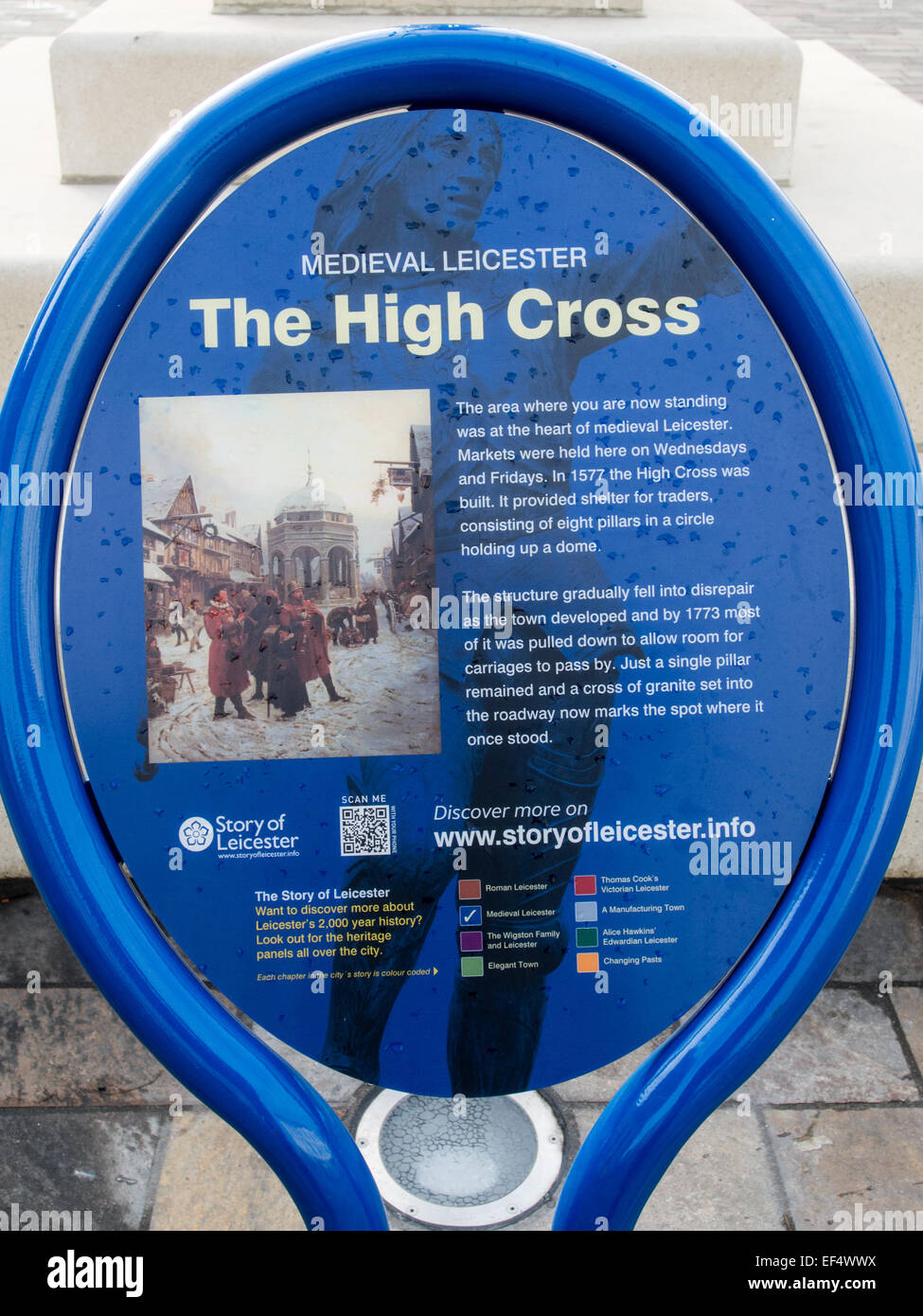 Street Furniture; Blue metal Information sign to explain and culture ...