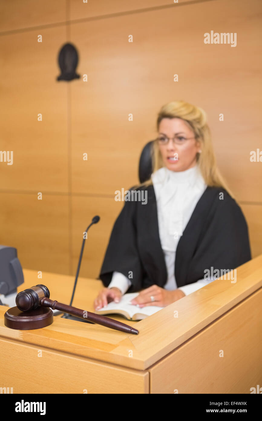 Stern judge speaking to the court Stock Photo - Alamy