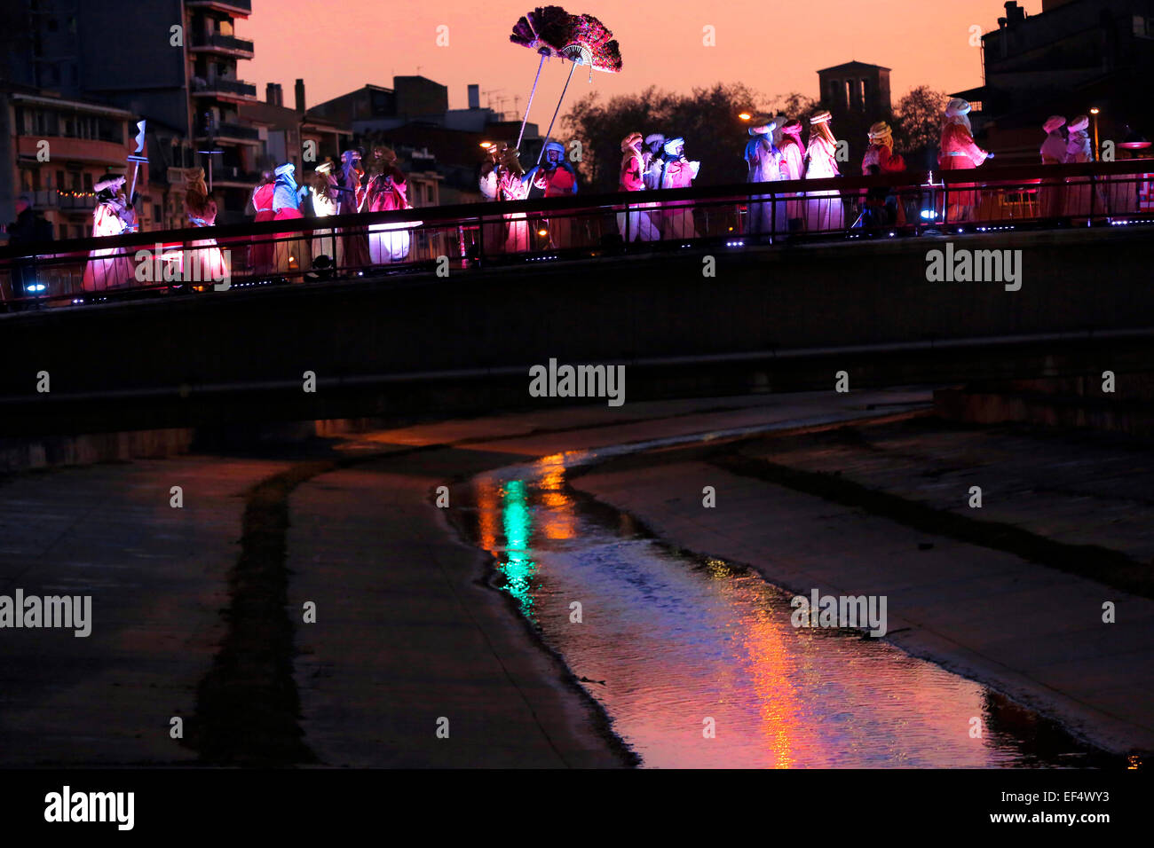 Epiphany Three Kings festival in Spain, pageant crossing bridge Stock ...