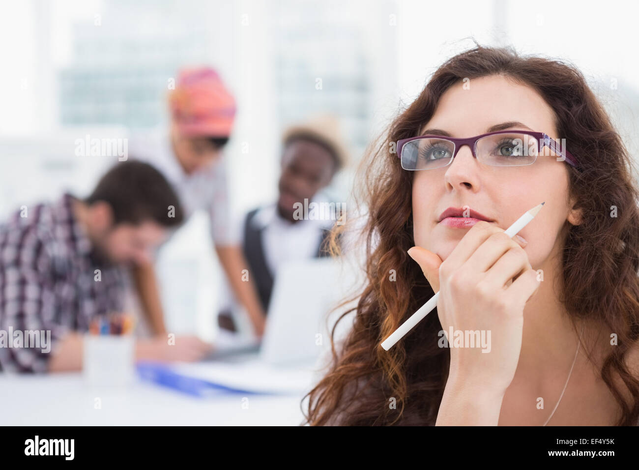 Portrait thinking man brainstorming sitting hi-res stock photography ...