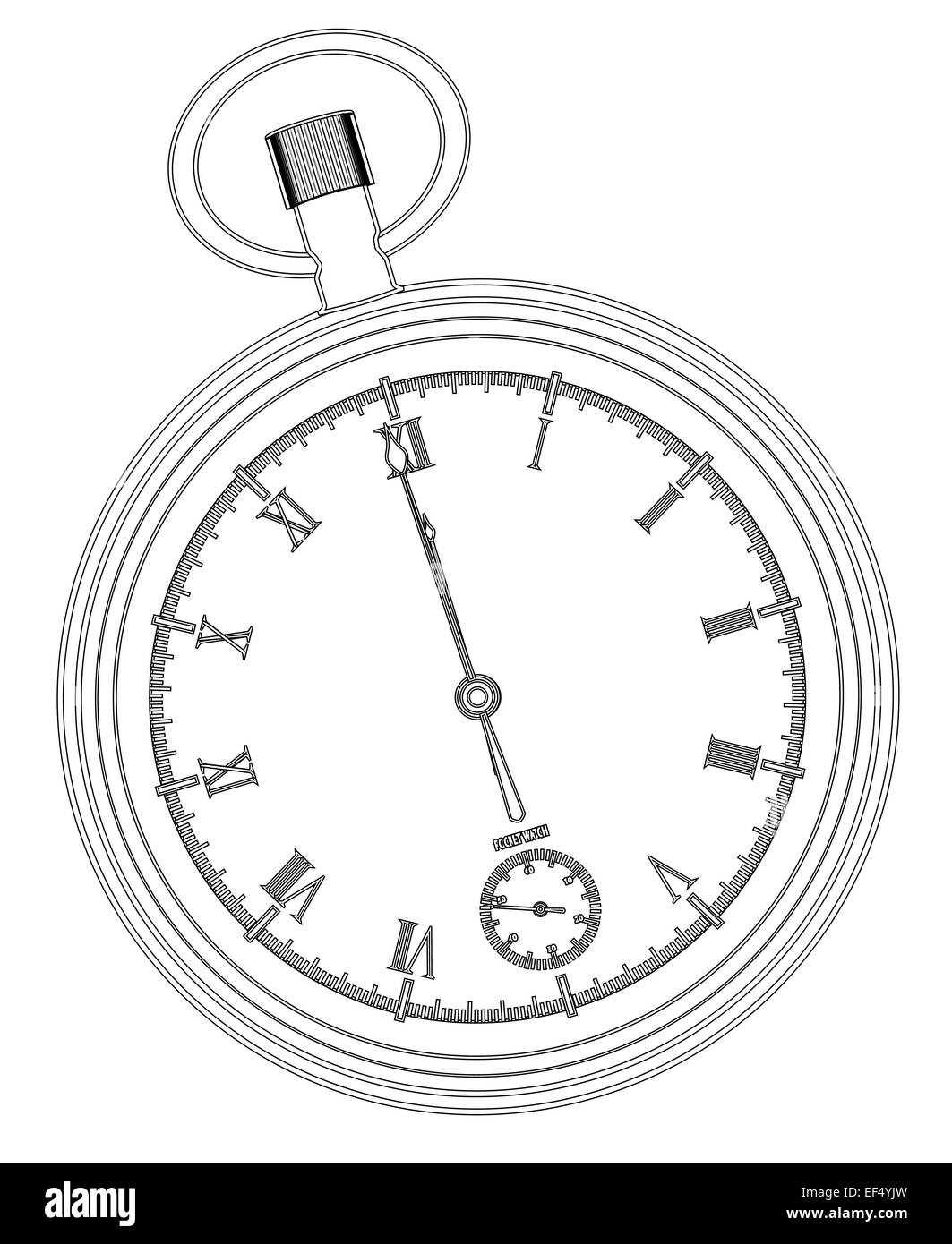 A pocket watch showing midnight over a white background Stock Photo - Alamy