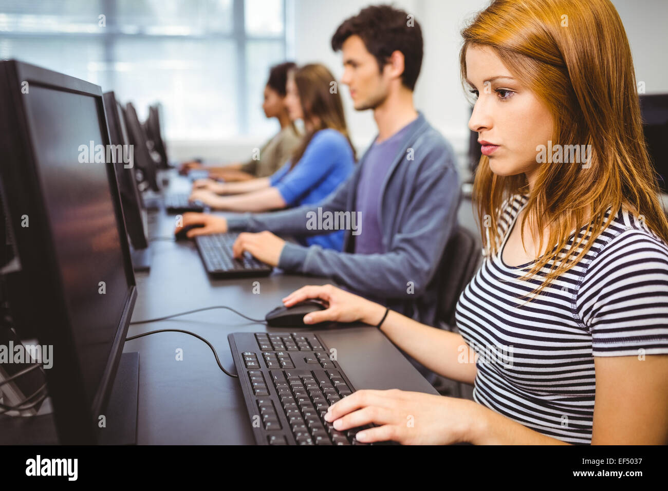 Focused student in computer class Stock Photo - Alamy