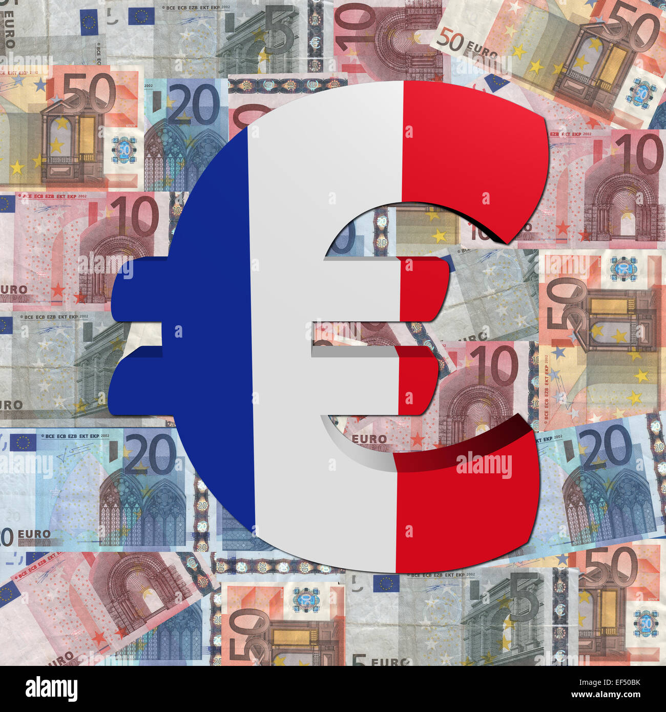 Euro symbol with French flag on Euro currency illustration Stock Photo ...