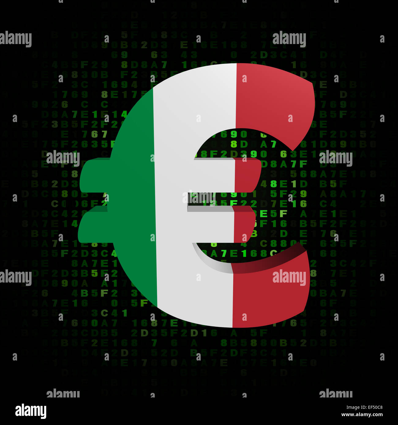 Euro symbol with Italian flag on hex code illustration Stock Photo - Alamy