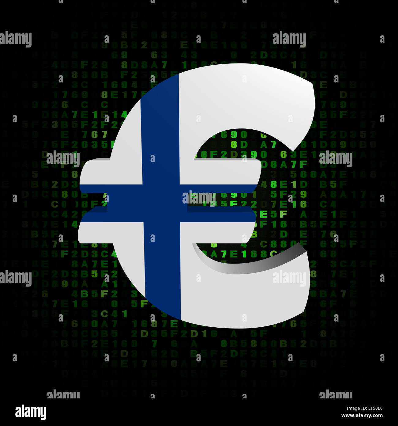 Euro symbol with Finnish flag on hex code illustration Stock Photo - Alamy