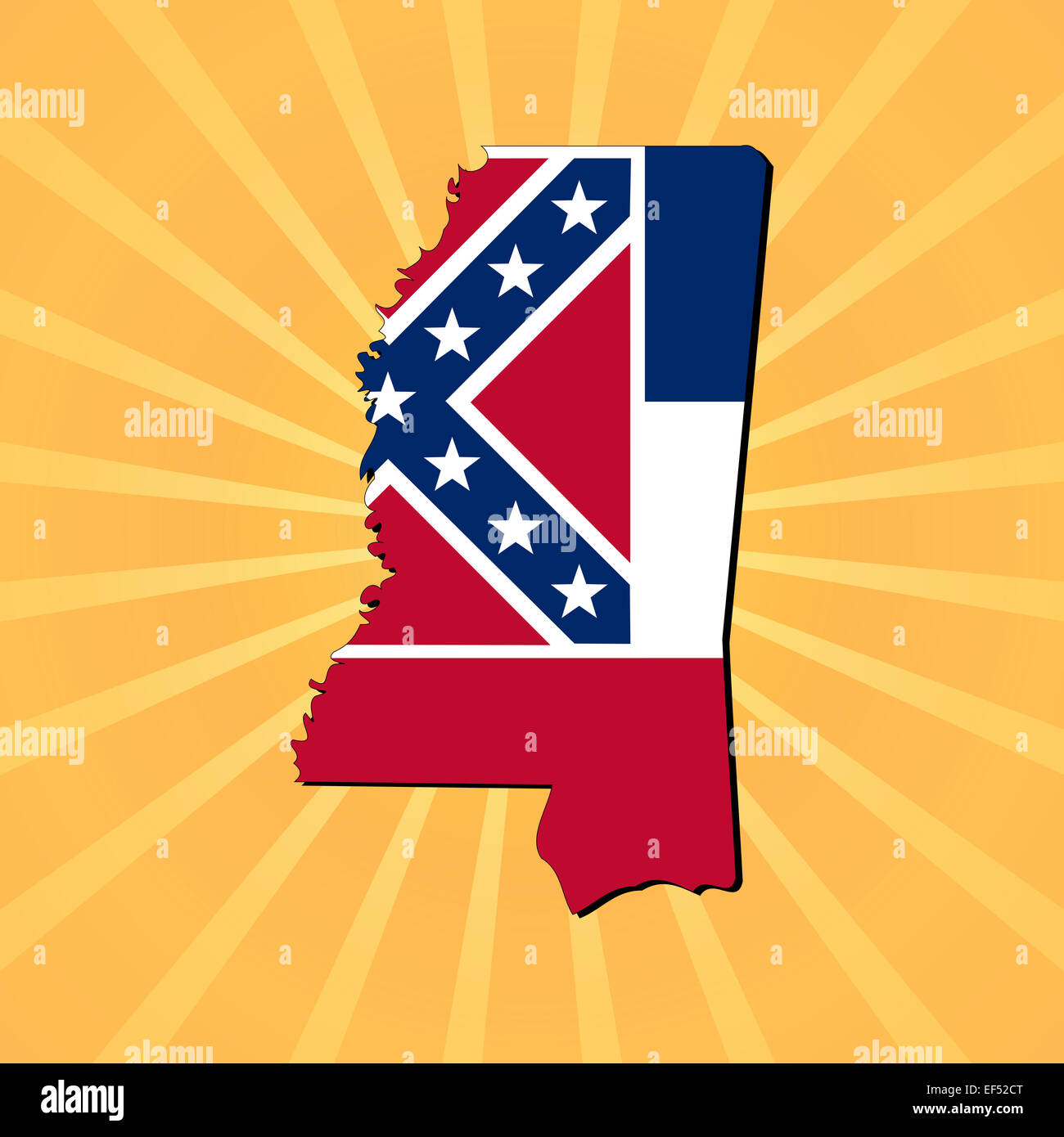 Mississippi map flag on sunburst illustration Stock Photo - Alamy