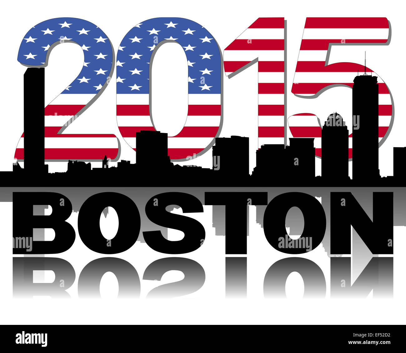 Boston skyline 2015 flag text illustration Stock Photo - Alamy