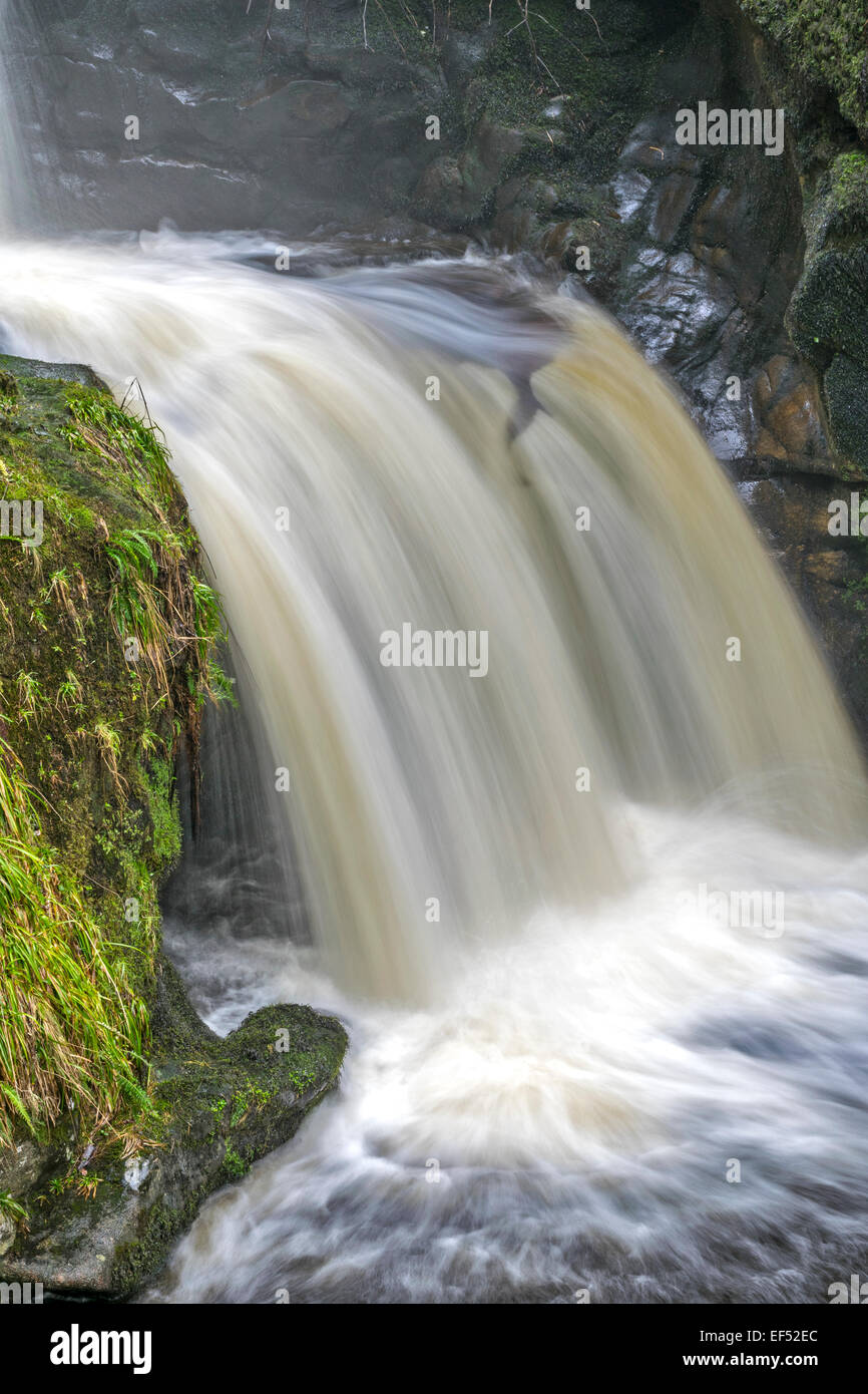ABERLOUR BURN OR STREAM THE WATERFALL CASCADING OVER ROCKS IN FULL FLOW ...