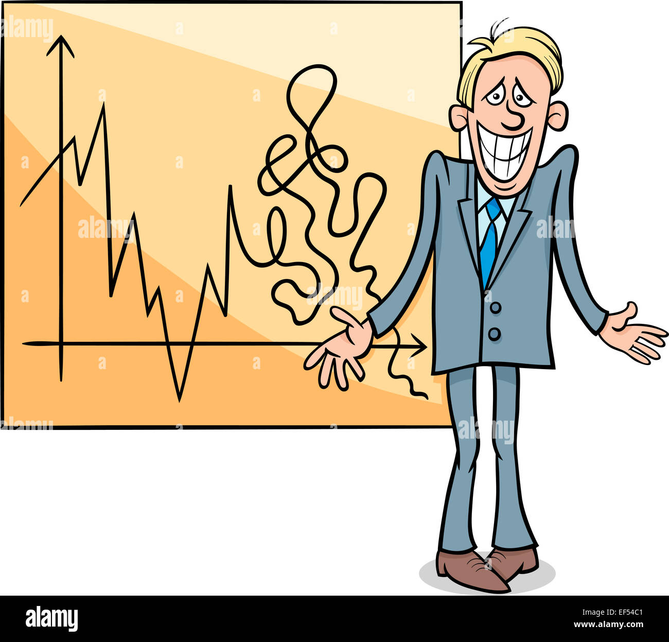 Concept Cartoon Illustration of Economic Crisis Diagram and Businessman ...