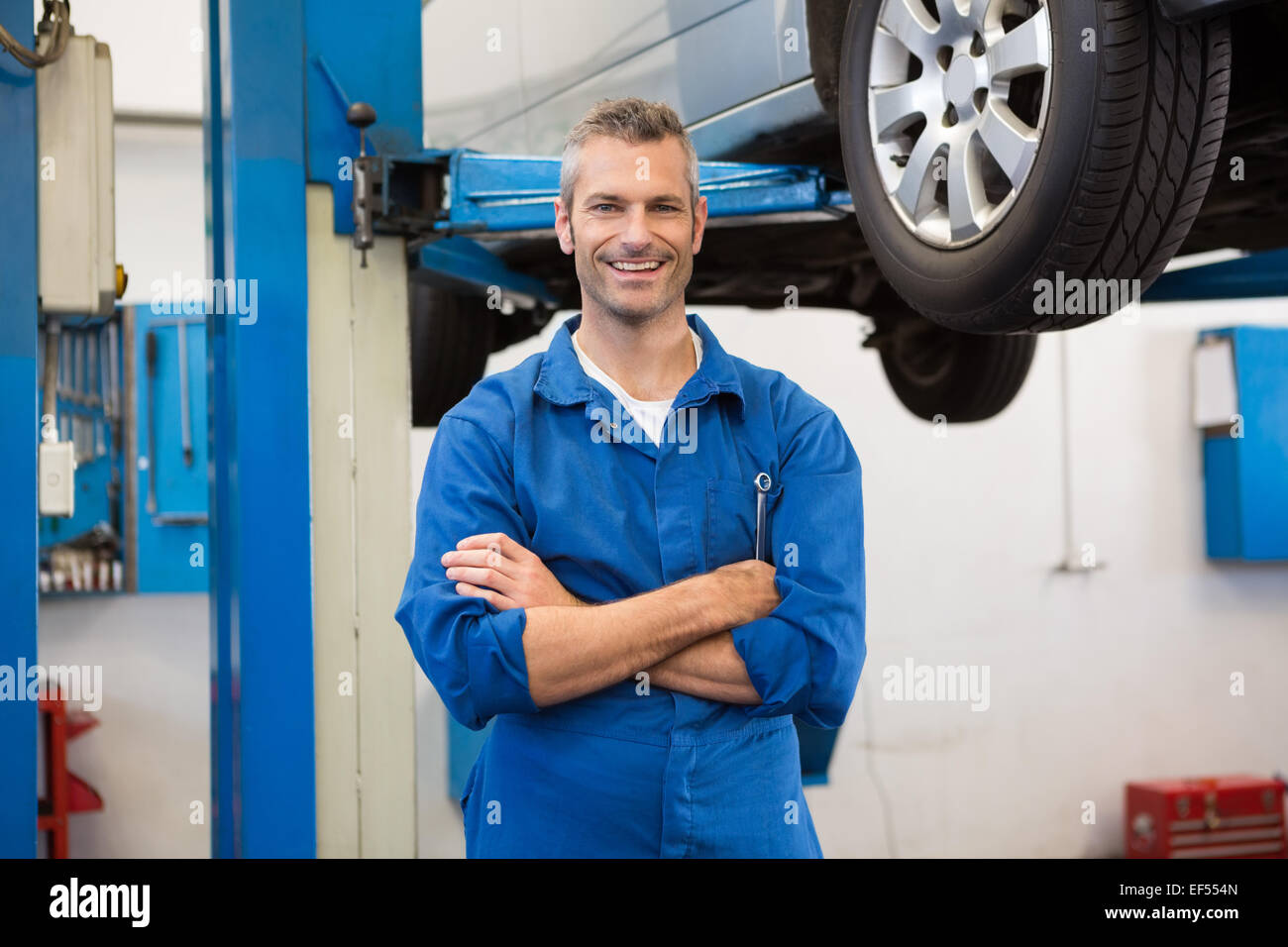 Mechanic smiling at the camera Stock Photo - Alamy