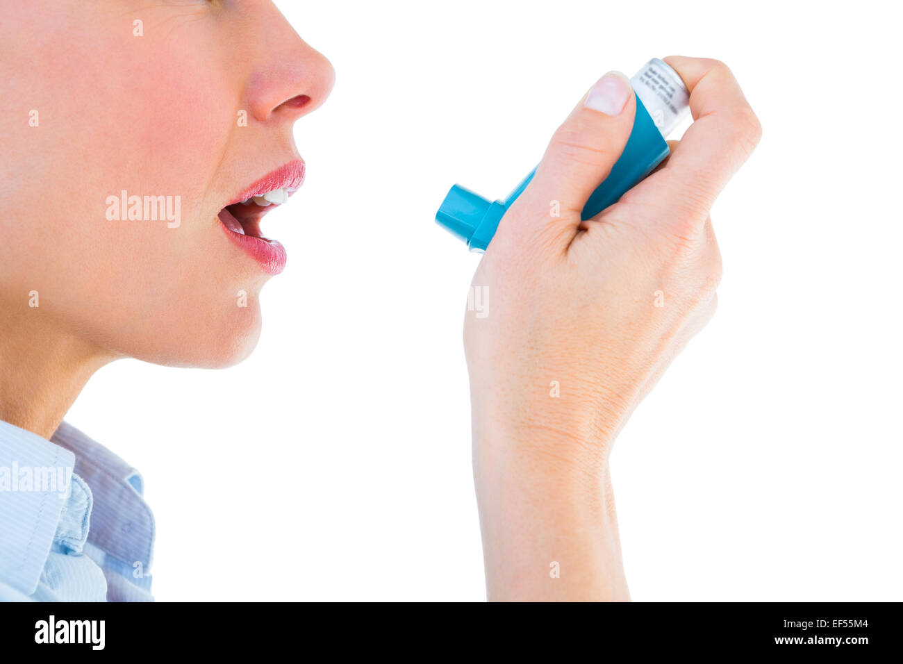 Close up of a woman using an asthma inhaler Stock Photo - Alamy