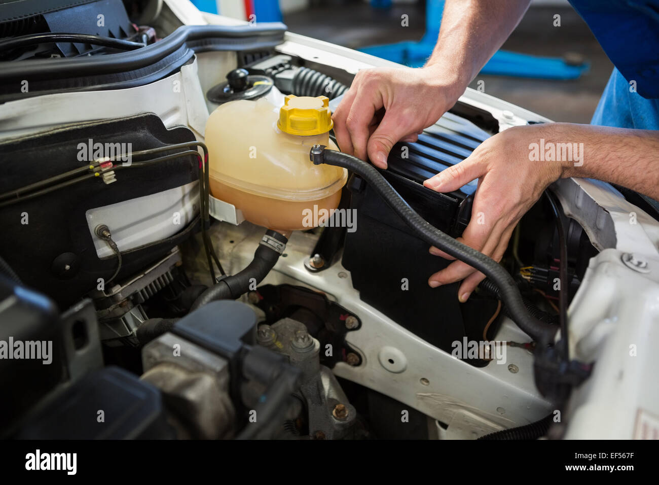 Mechanic working under the hood Stock Photo - Alamy