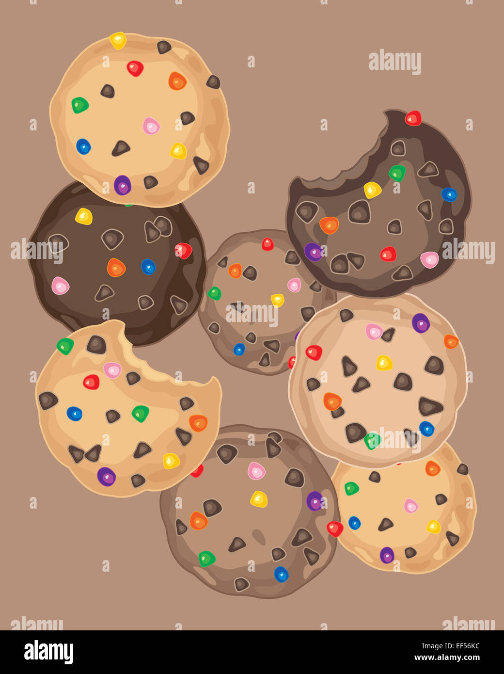 an illustration of delicious cookies with chocolate chips and colorful ...