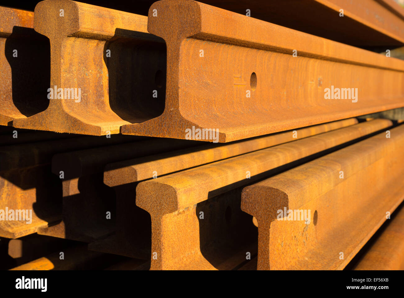 Full frame take of large rusty railroad rails Stock Photo - Alamy