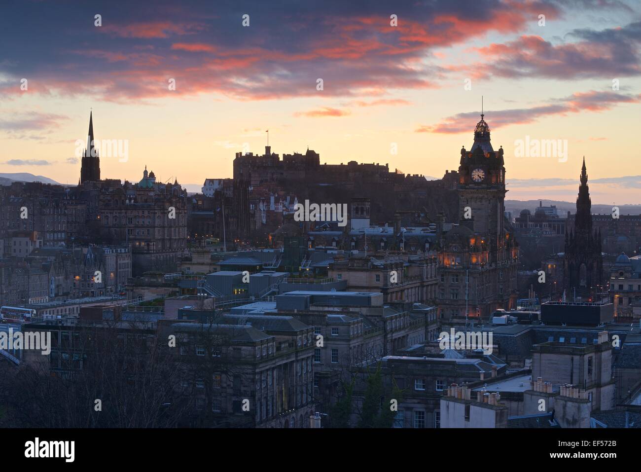 A colour image taken in the evening blue hour (the hour after sunset ...