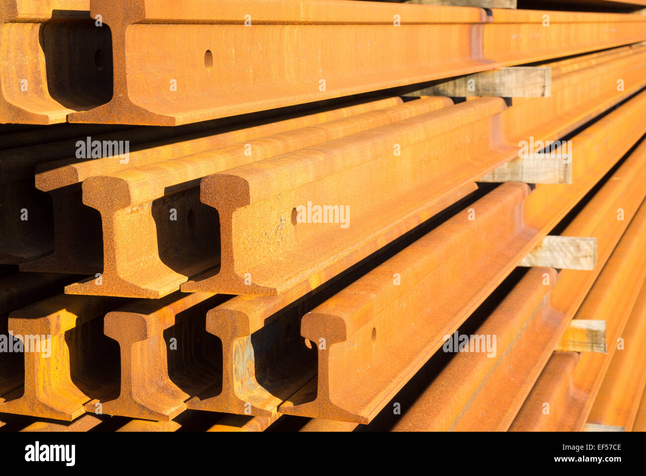 Full frame take of large rusty railroad rails Stock Photo - Alamy