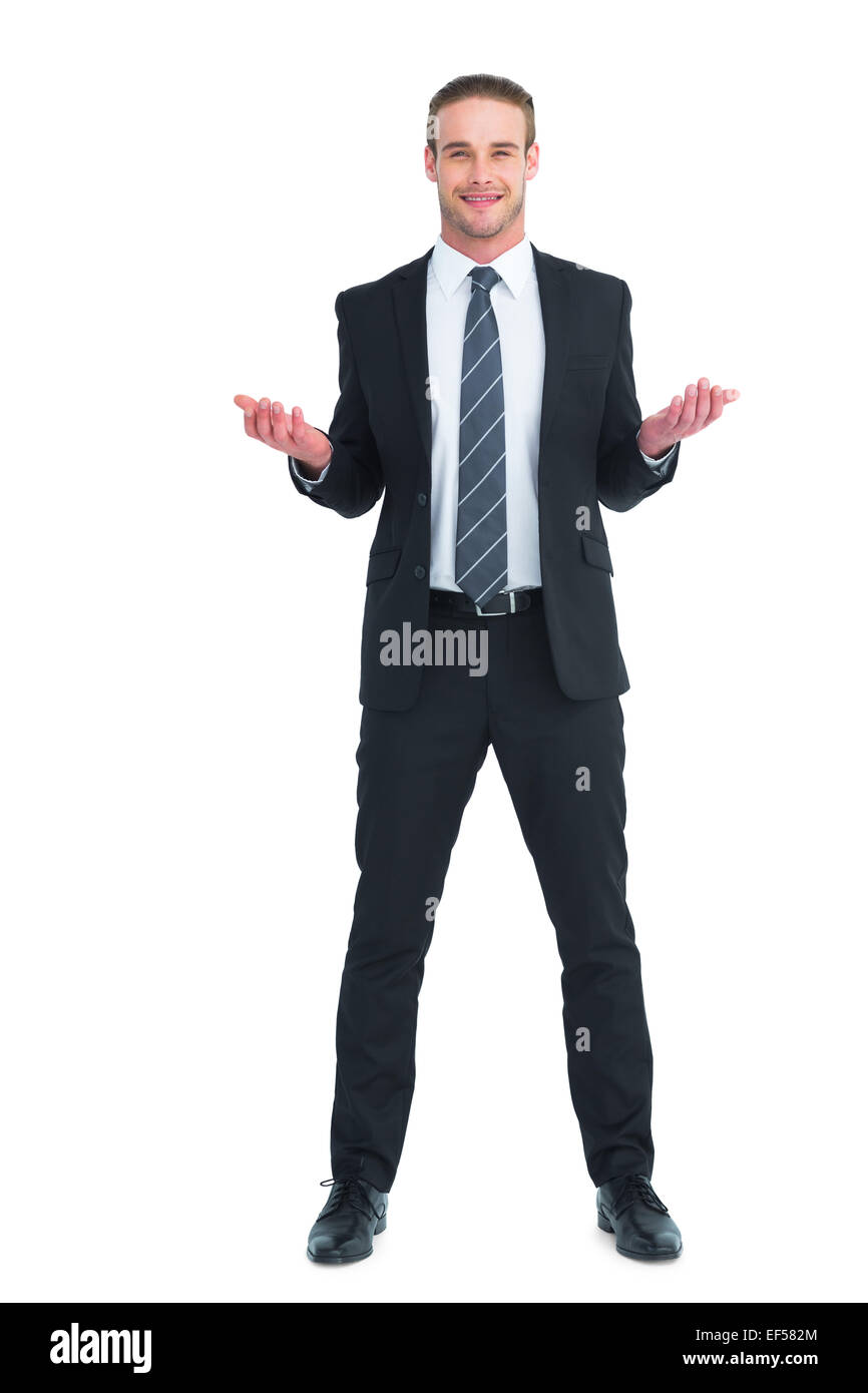 Happy businessman with hands out Stock Photo - Alamy