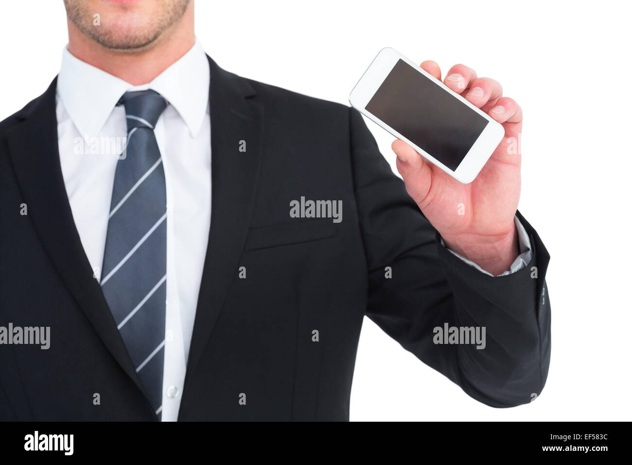 Businessman showing his smartphone screen Stock Photo - Alamy