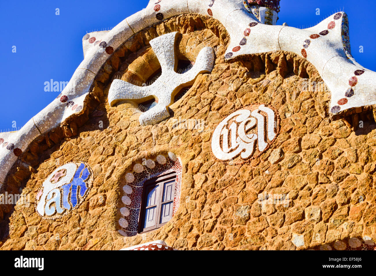 Casa del Guarda at the entrance. Park Guell designed by Antoni Gaudi ...