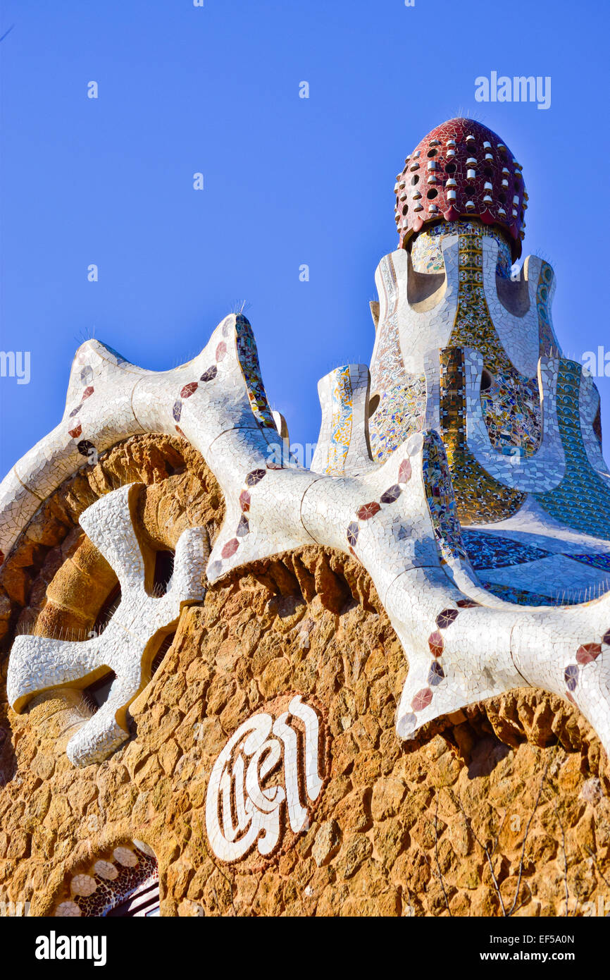 Casa del Guarda at the entrance. Park Guell designed by Antoni Gaudi ...