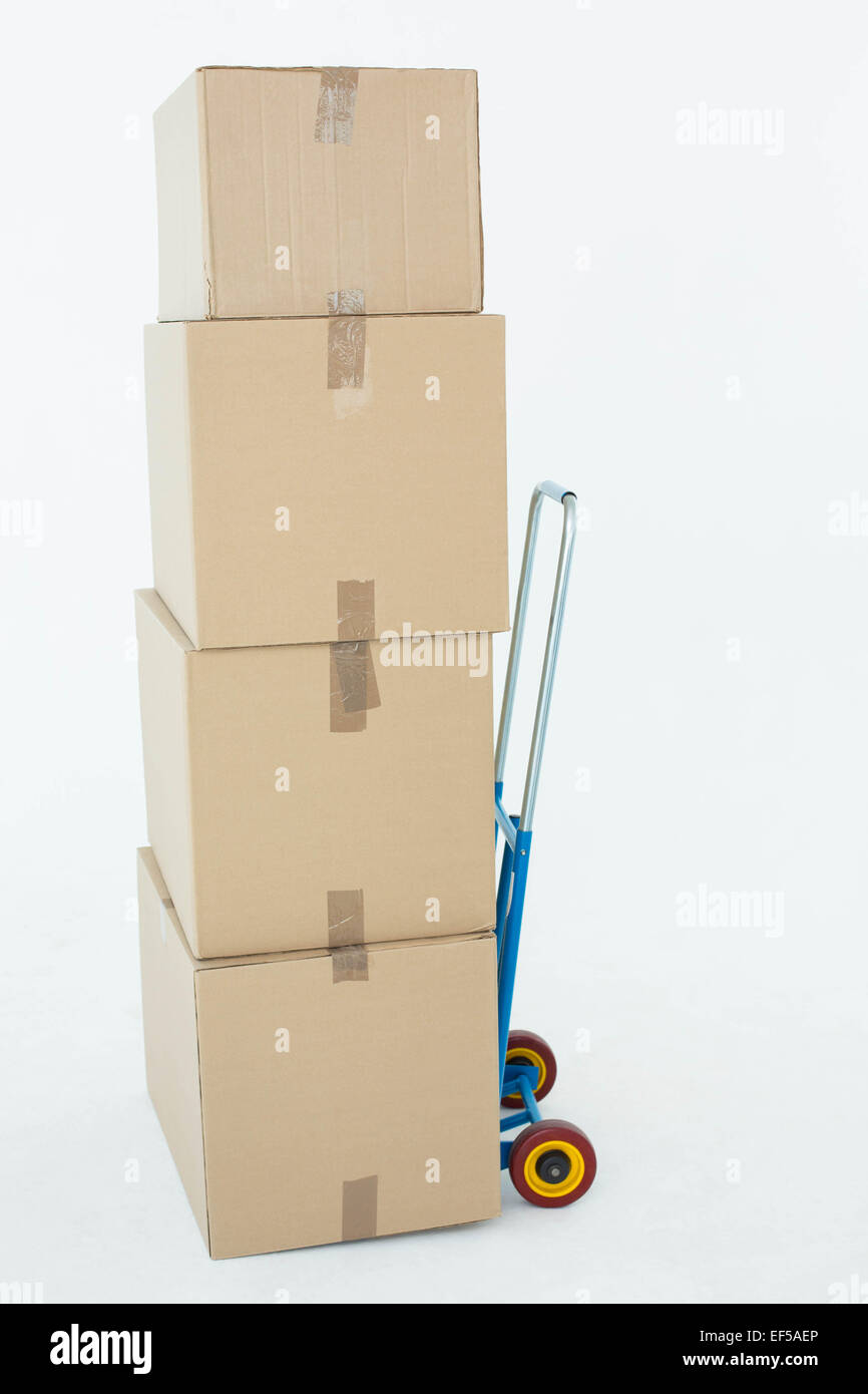 Cardboard boxes on trolley Stock Photo - Alamy