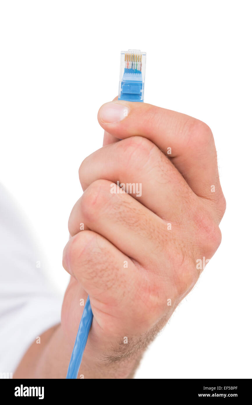 Businessman holding a cable Stock Photo - Alamy