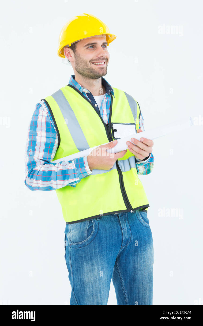 Thoughtful architect holding blueprint Stock Photo - Alamy Thoughtful architect holding blueprint Stock Photo - Alamy