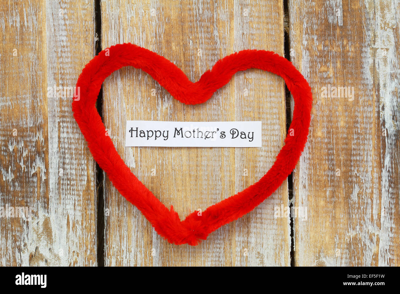 Happy Mother's day card with red heart on rustic wooden surface Stock ...