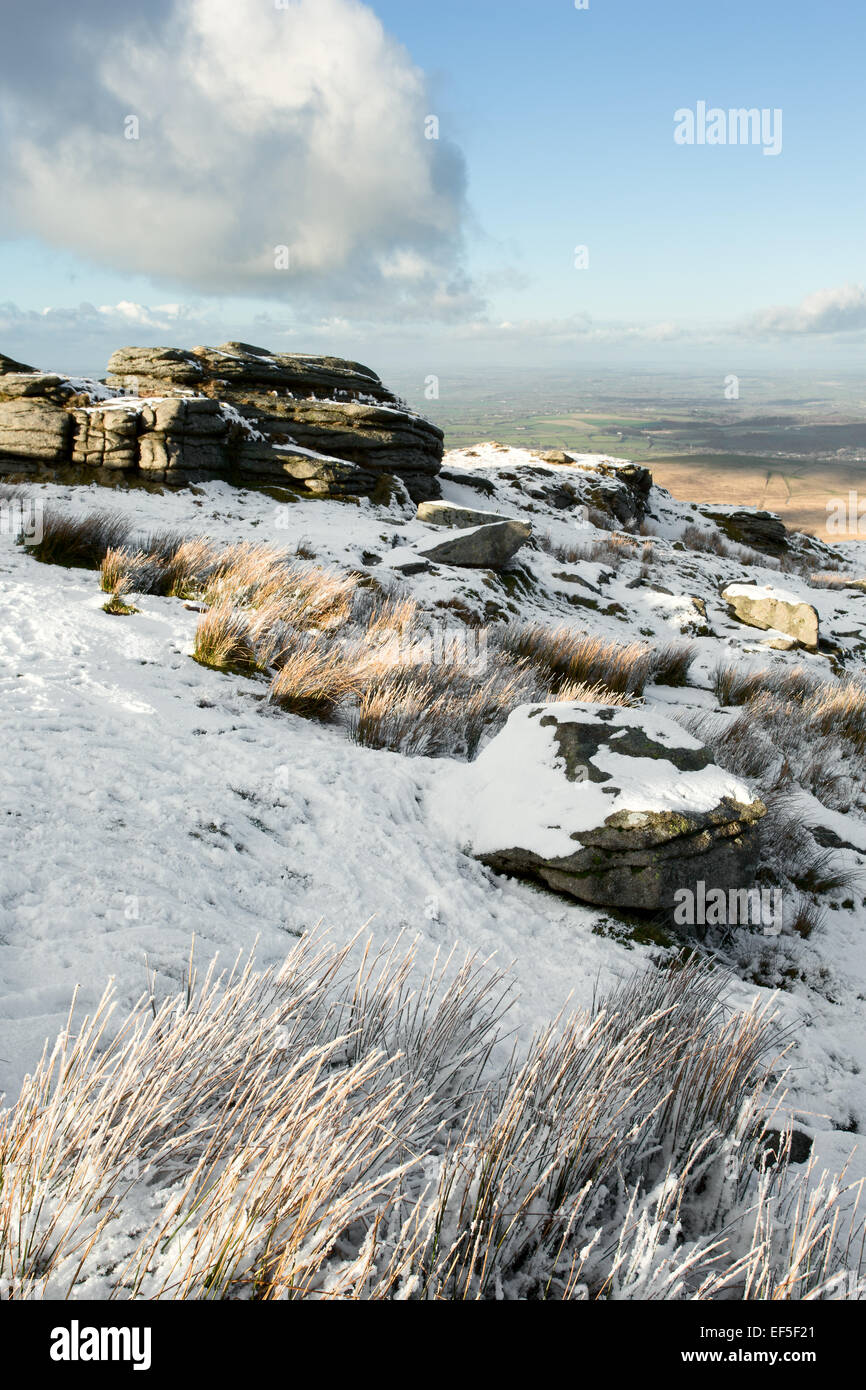 Snow on Yes Tor Dartmoor National Park Devon Uk Stock Photo - Alamy