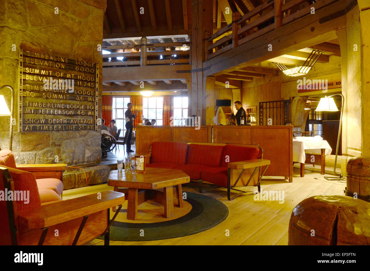 View of the interior of th Timberline Lodge, Mount Hood, Oregon Stock ...