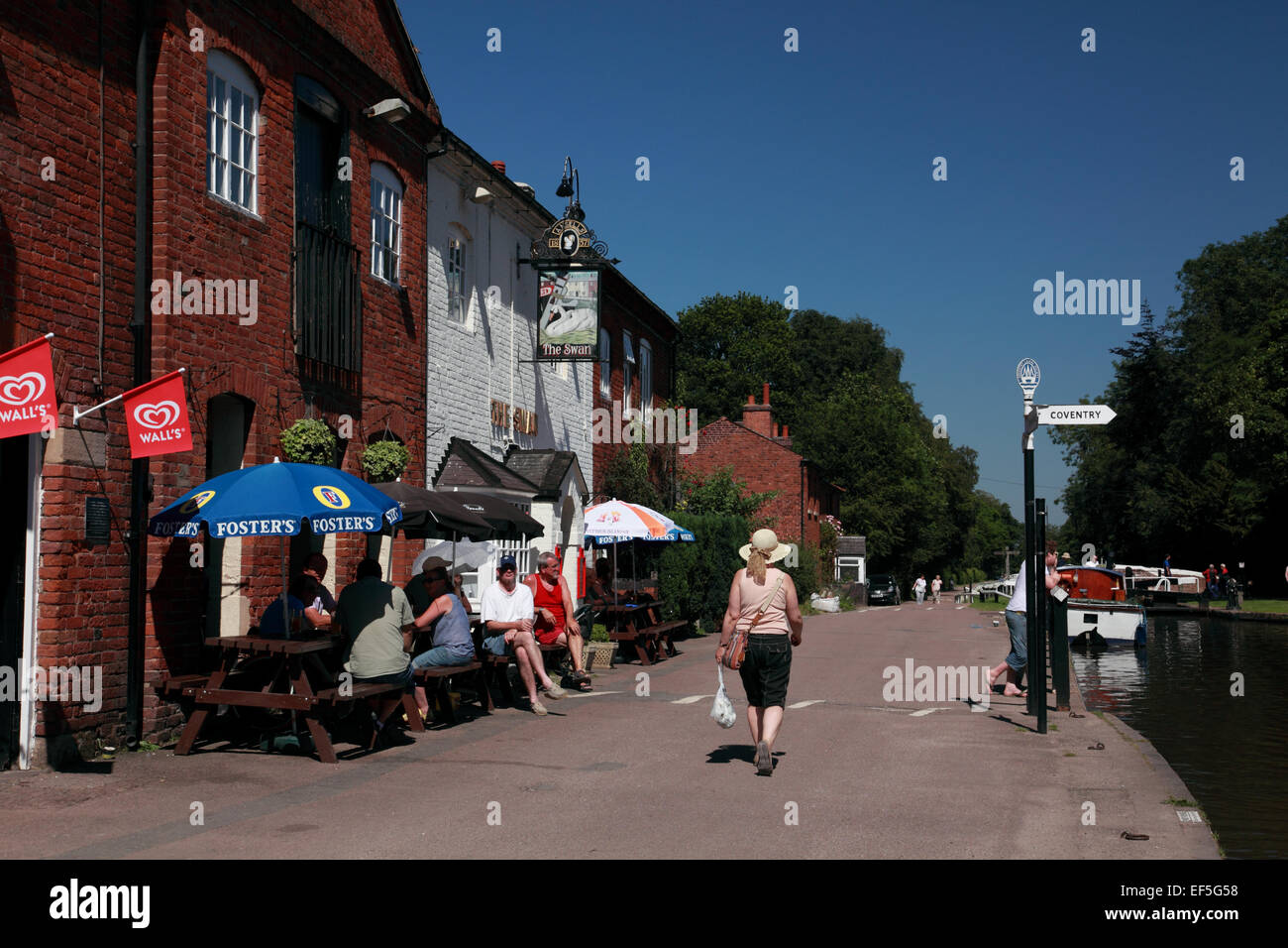 Customers outside The Swan pub at Fradley Junction where the Trent and ...