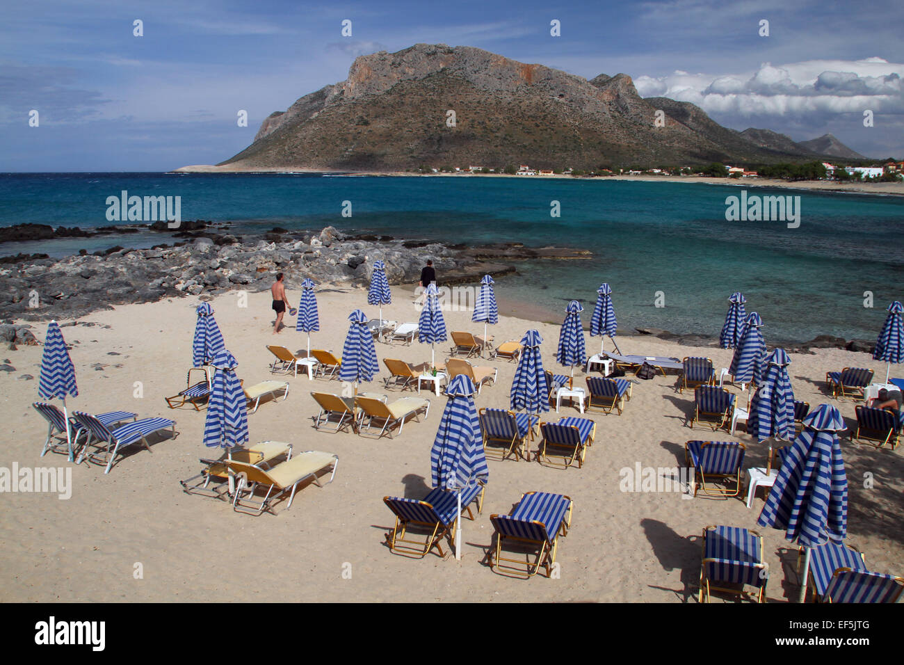 PARASOLS & BEACH NEAR STAVROS STAVROS CRETE GREECE EUROPE 28 April 2014 ...