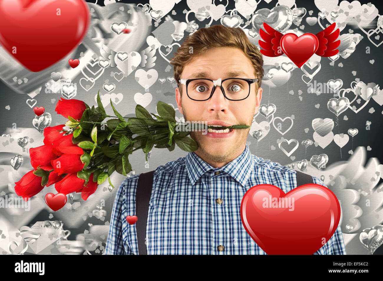Man biting red rose hi-res stock photography and images - Alamy