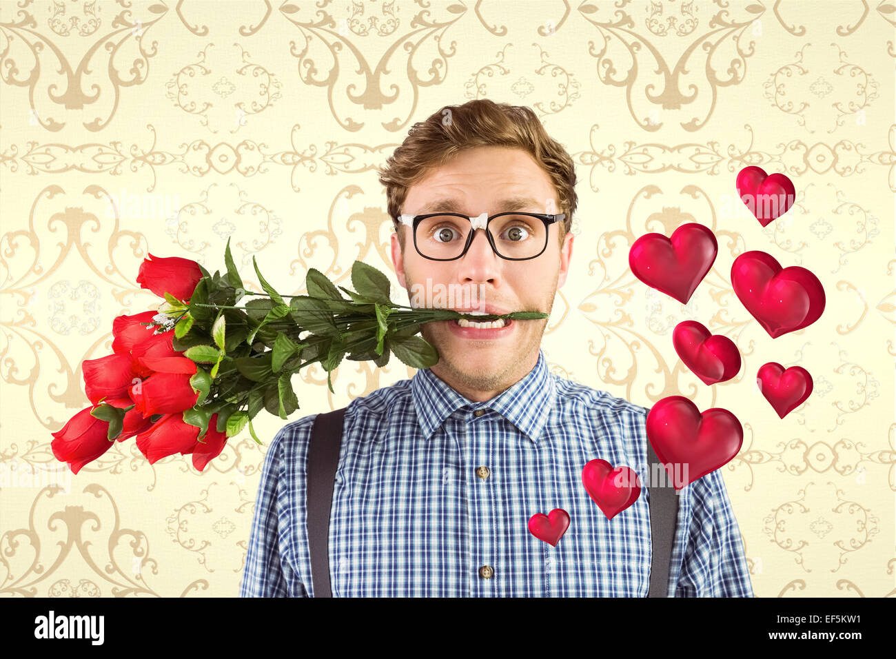 Man biting red rose hi-res stock photography and images - Alamy