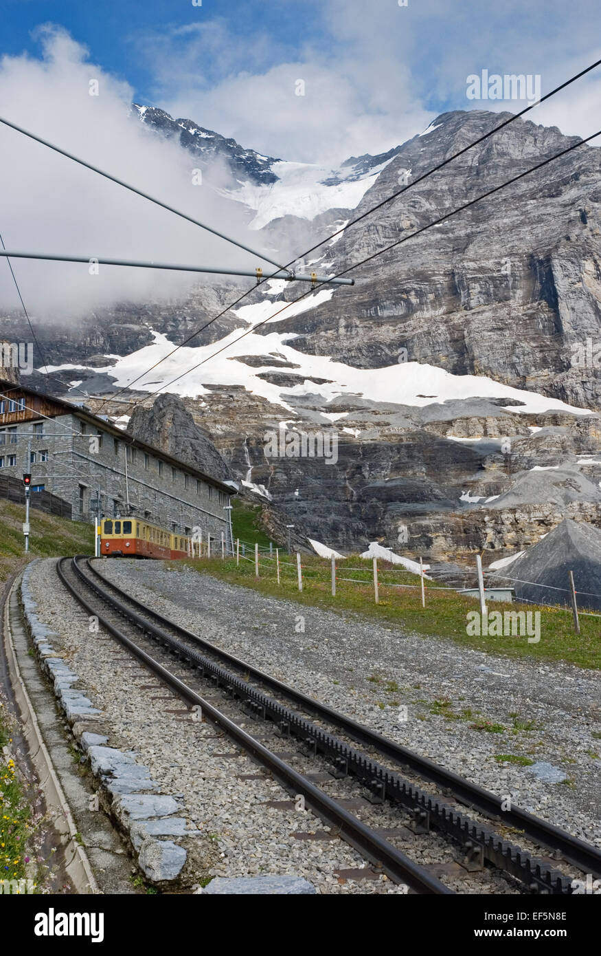 the Jungfraubahn at Eigergletscher railway station Switzerland Stock ...