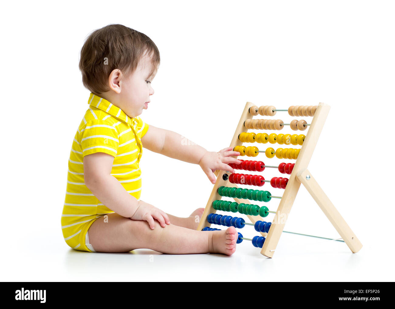Baby playing with abacus toy. Concept of early learning child Stock ...