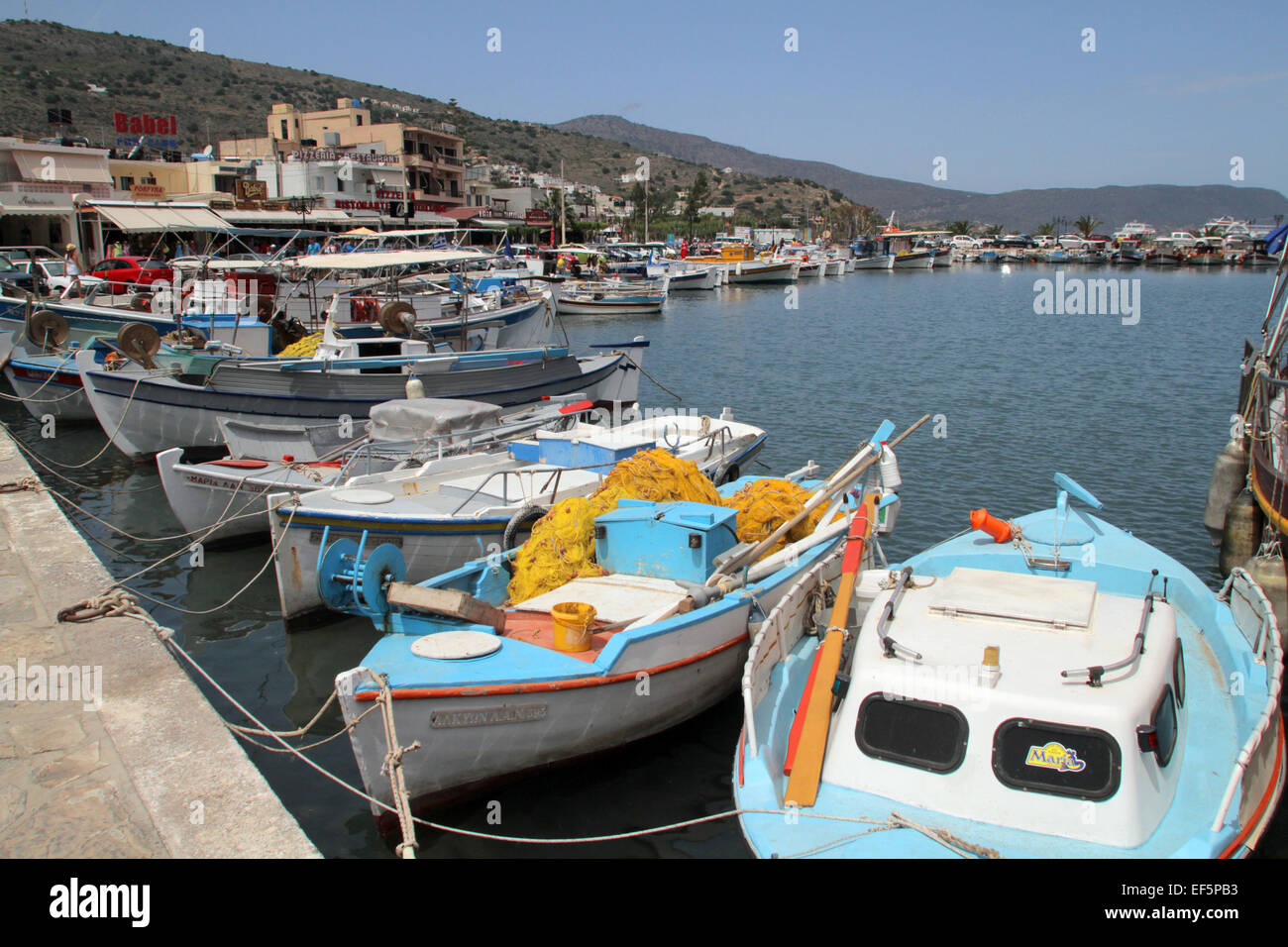 FISHING BOATS IN HARBOUR ELOUNDA CRETE GREECE 03 May 2014 Stock Photo ...