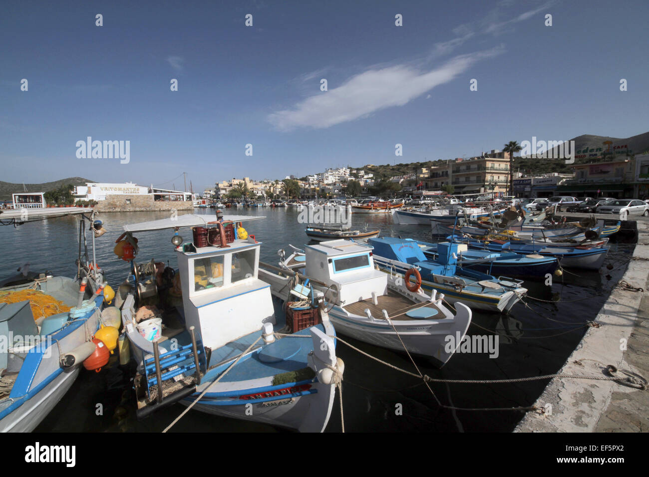 FISHING BOATS IN HARBOUR ELOUNDA CRETE GREECE 03 May 2014 Stock Photo ...