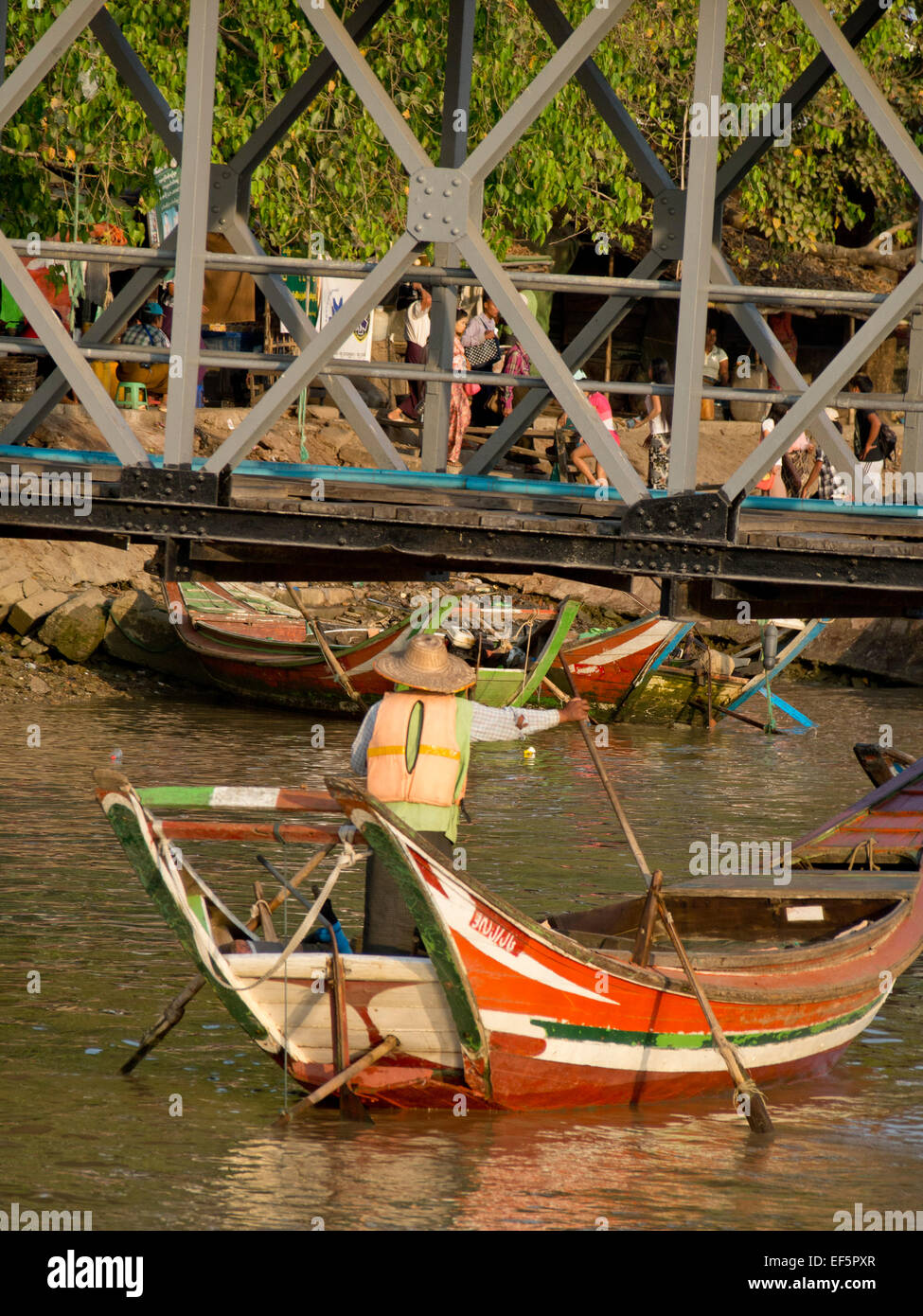 Passenger and fishing boats in the harbour in Yangon, Myanmar Stock ...