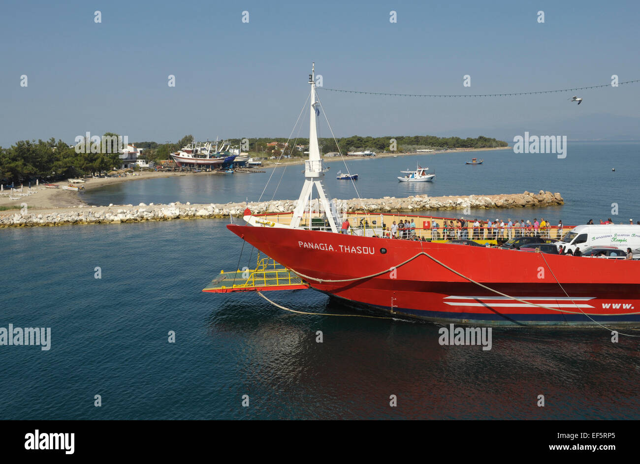 Ferry arriving in Skala Prinos, Thassos Island, Greece Stock Photo - Alamy