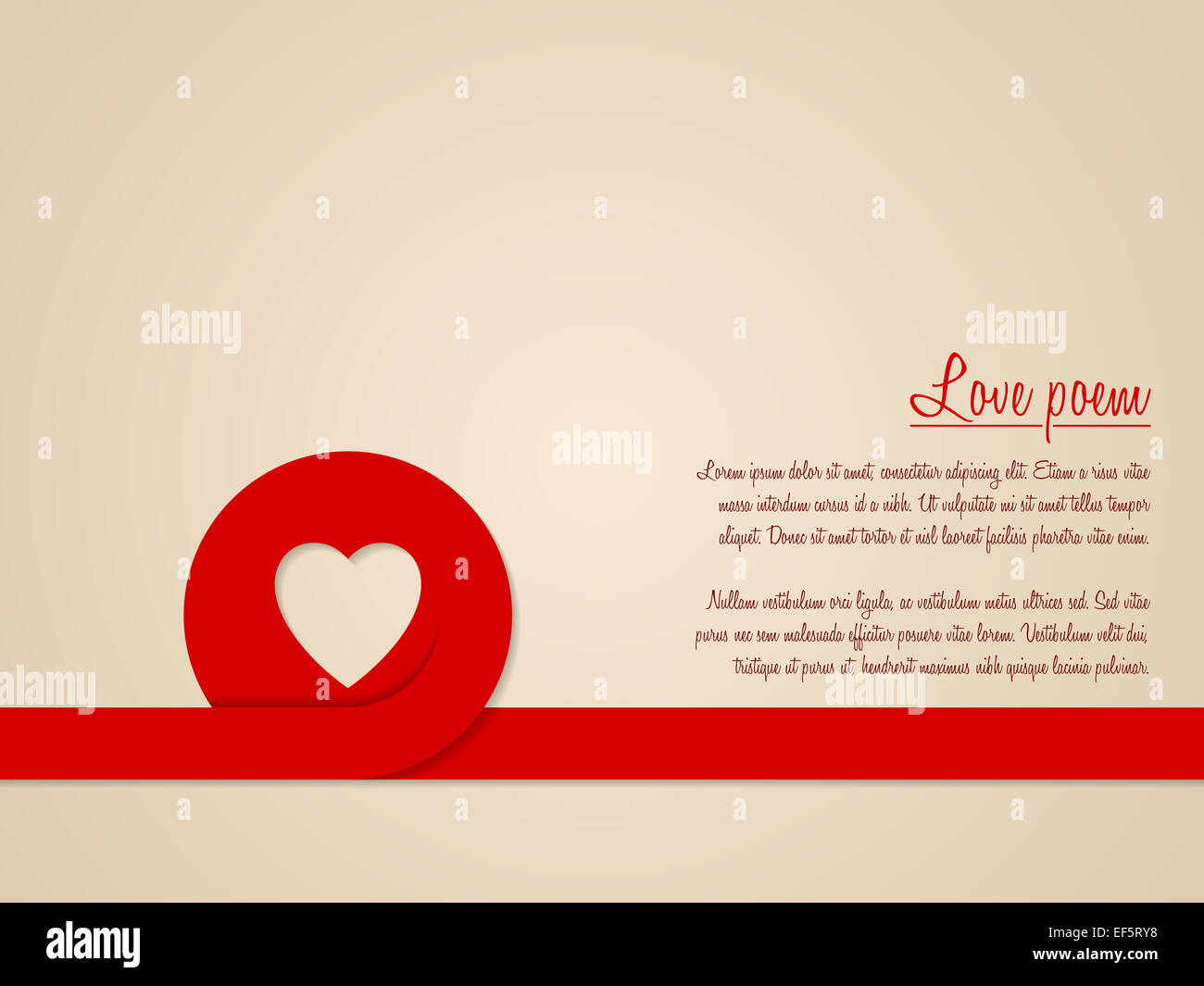 Valentine's day greeting card with red heart ribbon and love poem Stock ...