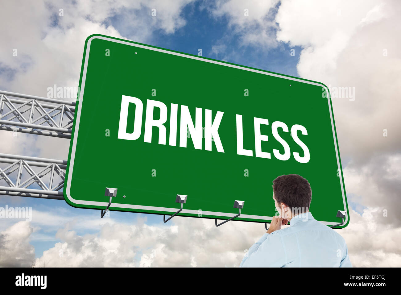 Drink less against blue sky with white clouds Stock Photo - Alamy