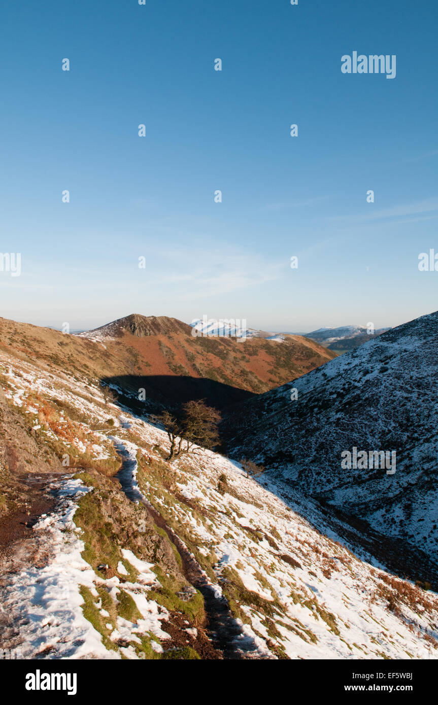 Winter walk on the stunning Long Mynd with snow on the hills and ...